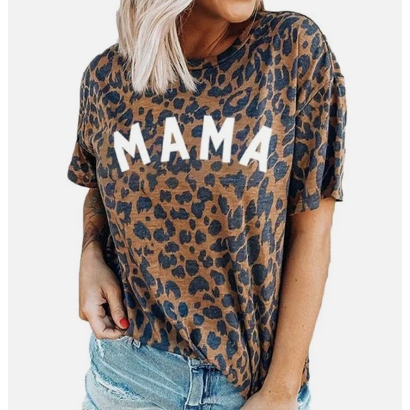 Tops | Mama Brown Black Leopard Print Graphic Top Medium | Poshmark
